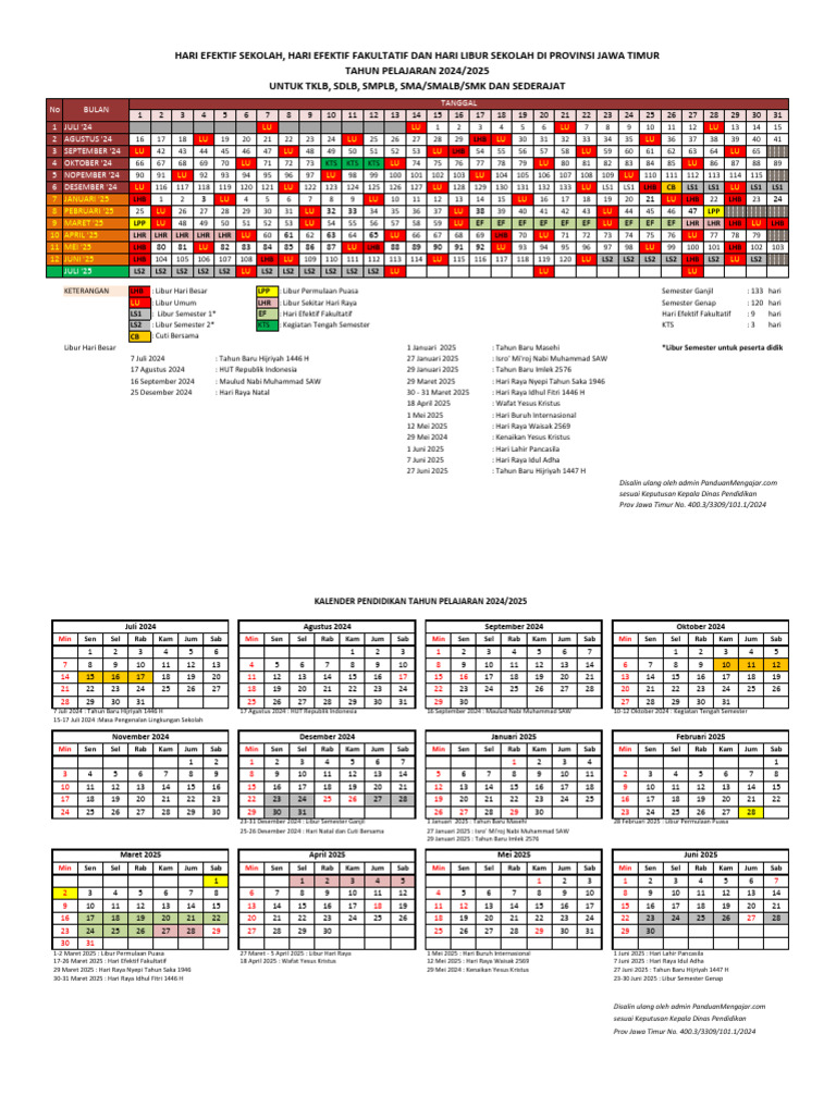 Kalender Pendidikan 2024-2025 - Madrasah Jabal Nur | PDF