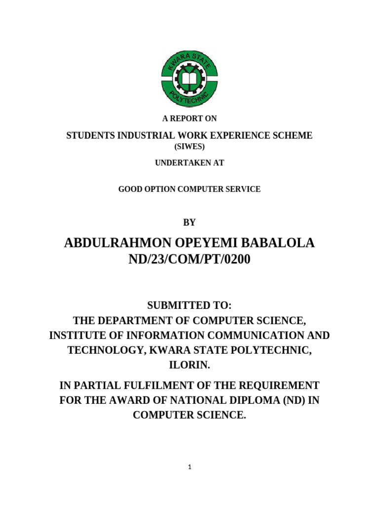 Siwes Report Abulrahmon Opeyemi | PDF | Html Element | Html