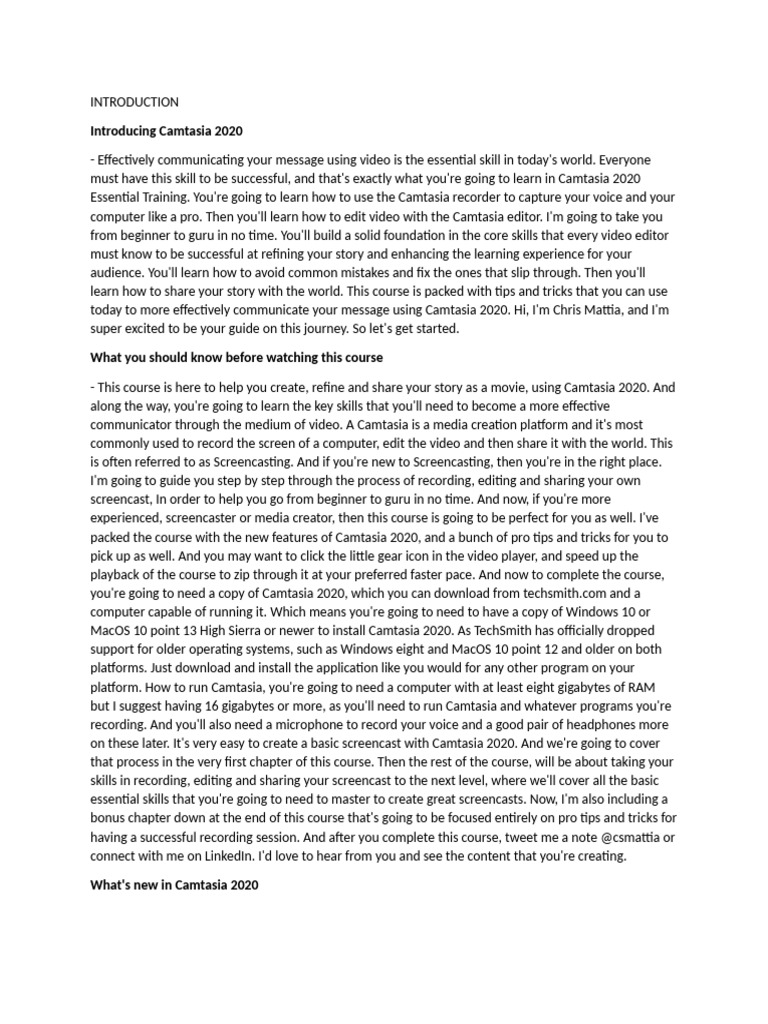 SCRIPT - Camtasia 2020 Essential Training | PDF | Microphone | Button (Computing)