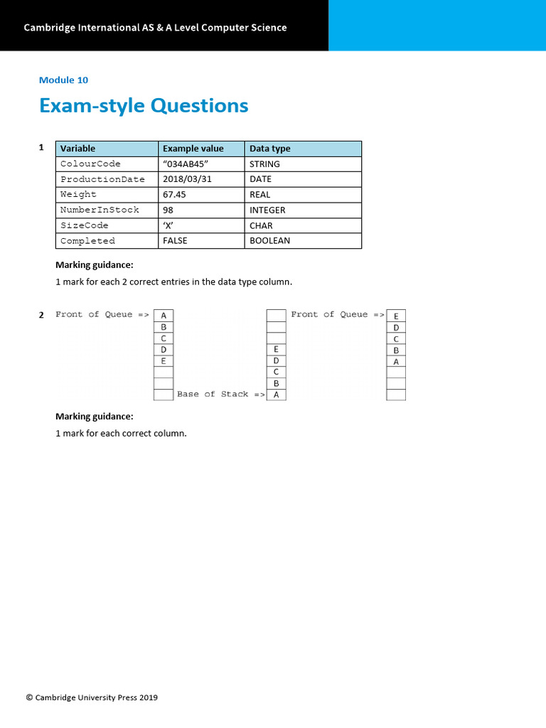 GR CHECK - Module 10 Exam Style Answers CUP | PDF | Data Type | Boolean Data Type
