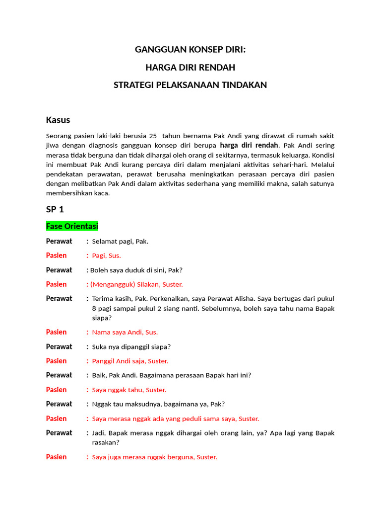 Dialog Gangguan Konsep Diri (Harga Diri Rendah) | PDF