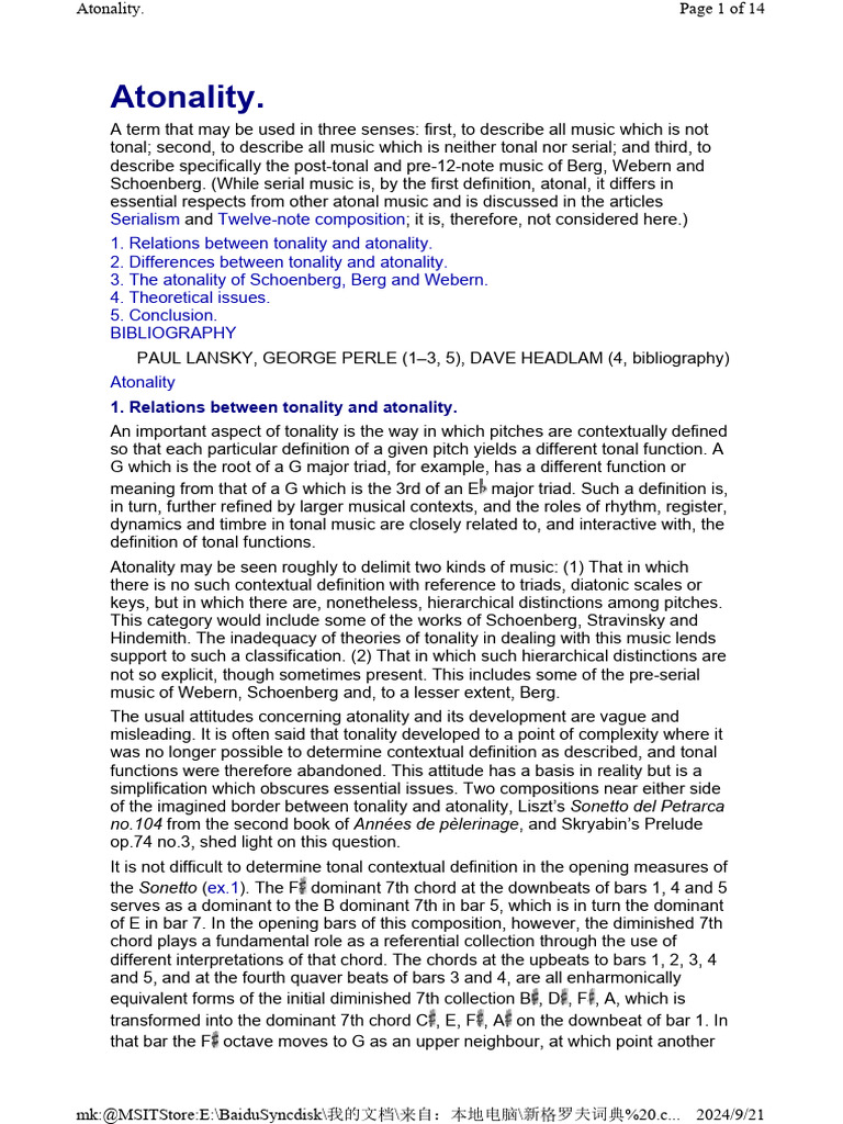 格罗夫词条 Atonality | PDF | Interval (Music) | Symmetry