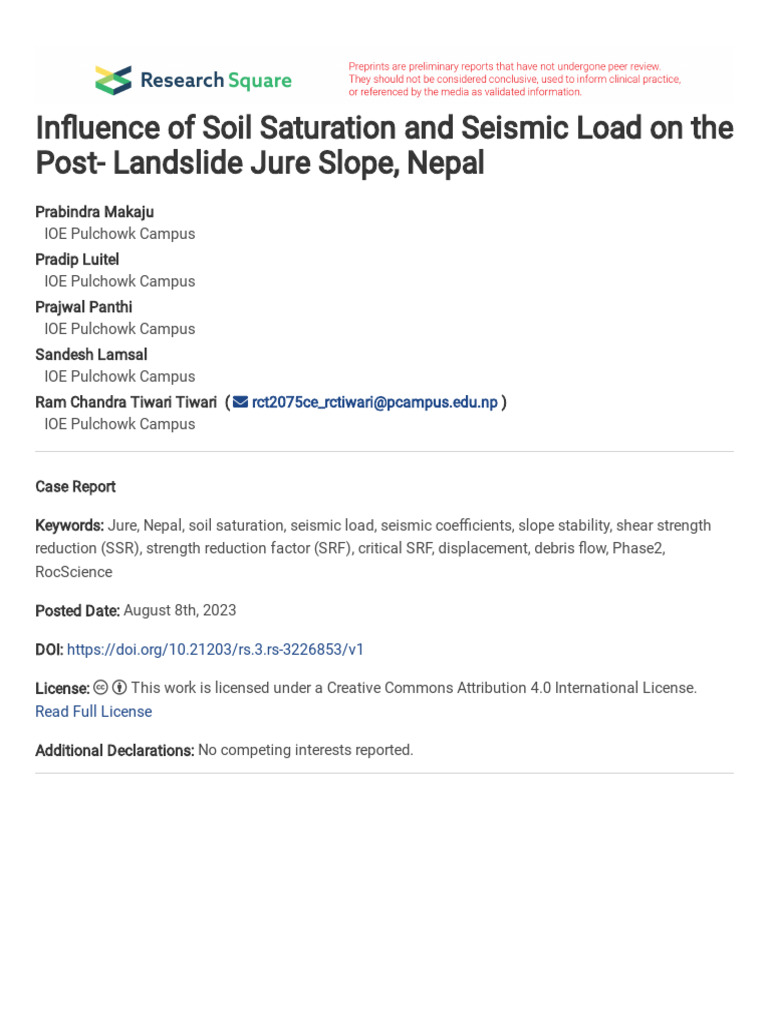 Influence of Soil Saturation and Seismic Load On T | PDF | Landslide ...