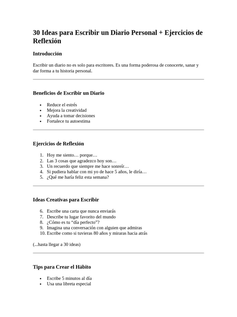 30 Ideas para Escribir un Diario Personal | PDF