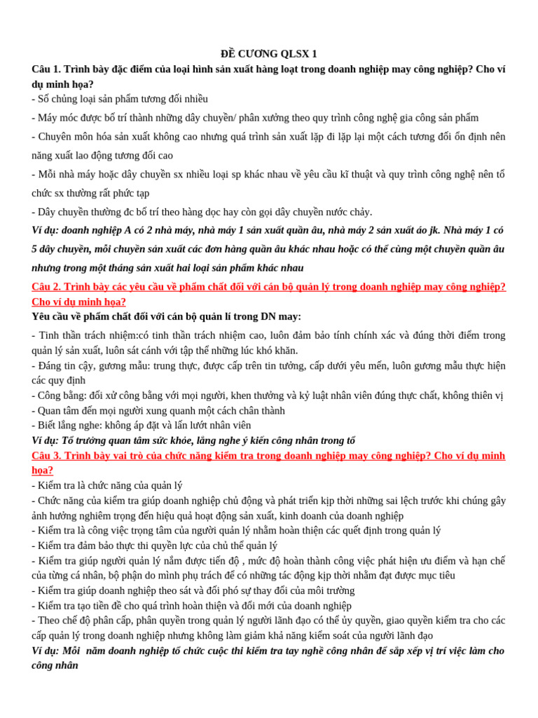 ĐỀ CƯƠNG QLSX 1 | PDF