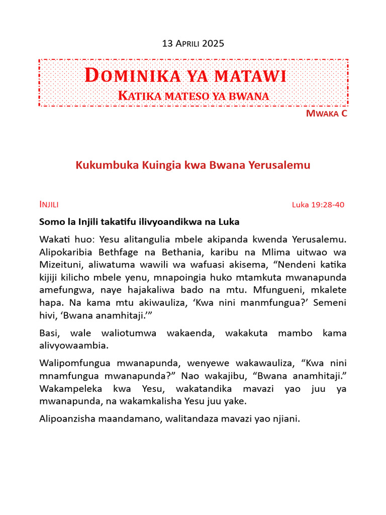 Dominika Ya Matawi - C | PDF