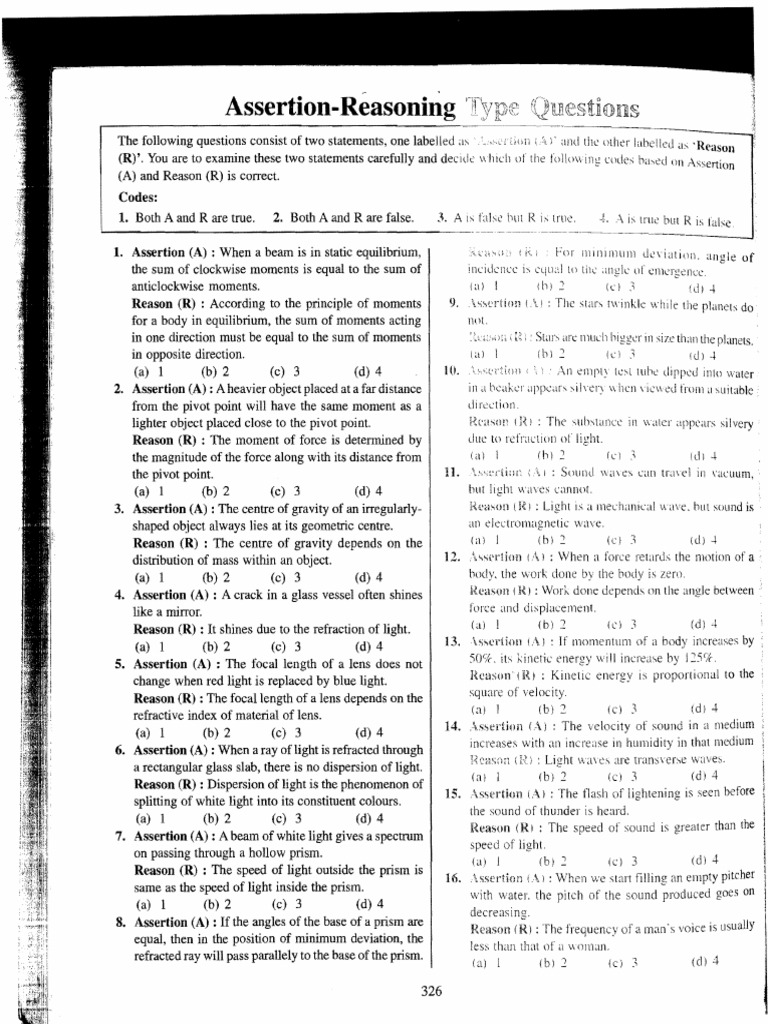 Assertion-Reasoning Physics Questions | PDF | Neutron | Refraction