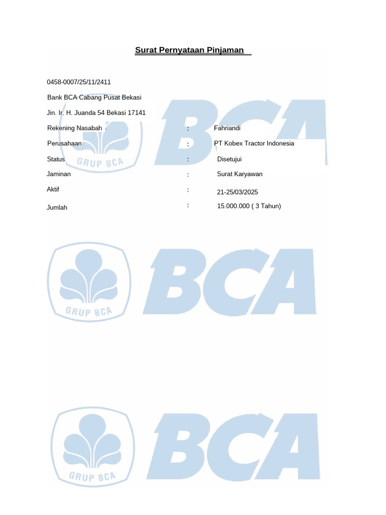 Surat Pernyataan Pinjaman 2 | PDF
