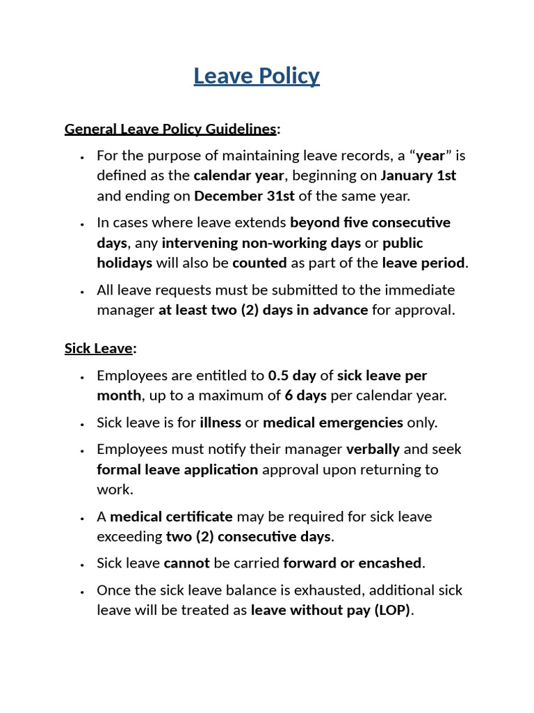 Leave Policy F2 | PDF | Sick Leave | Labor