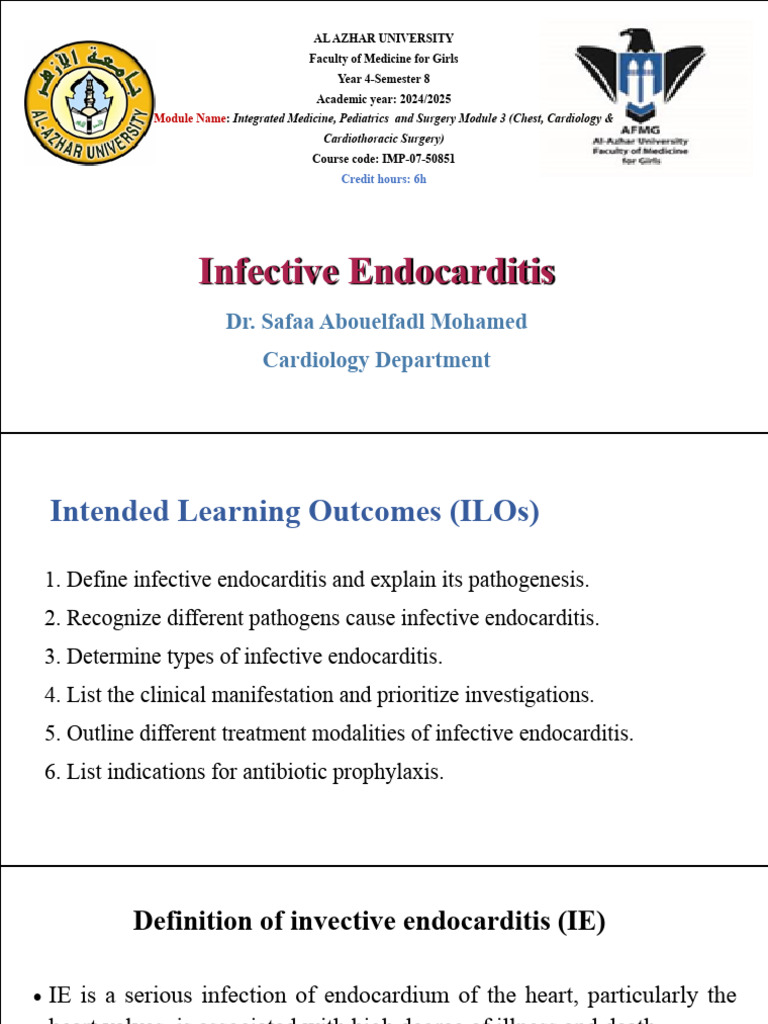 Infective Endocarditis - Safaa (L6) 25 | PDF | Staphylococcus | Streptococcus