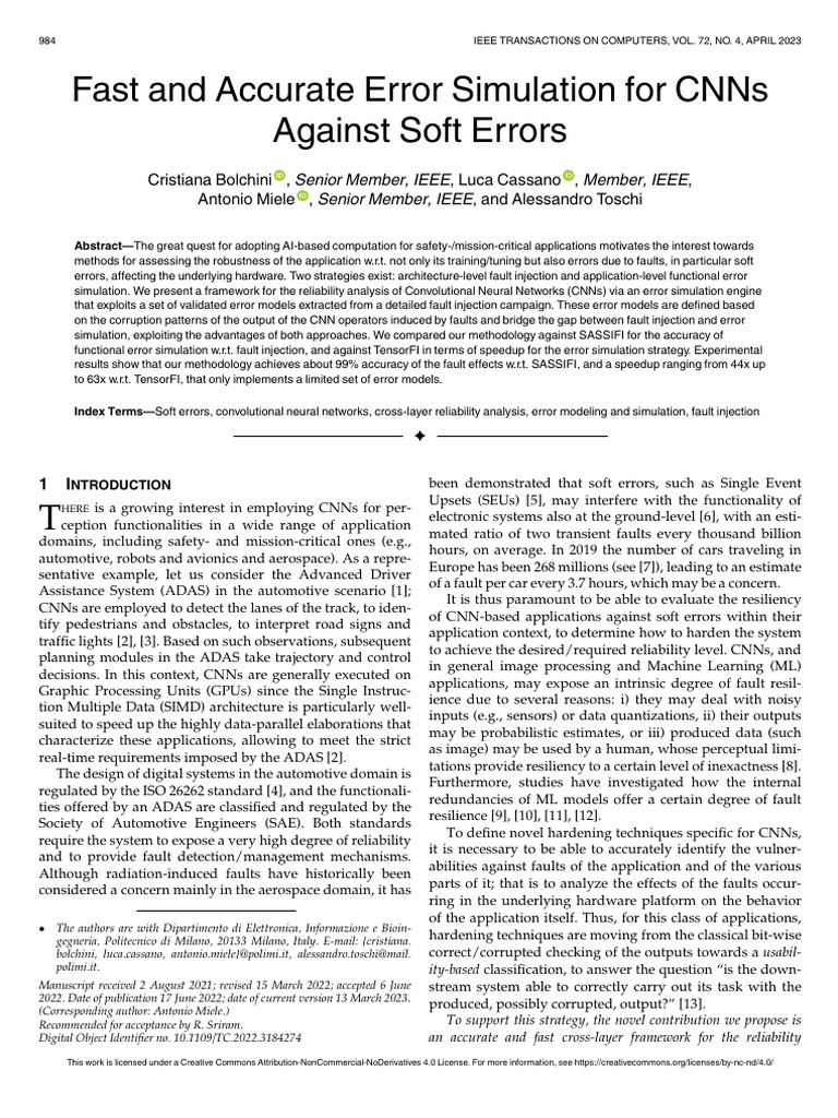 Fast and Accurate Error Simulation for CNNs Against Soft Errors | PDF ...