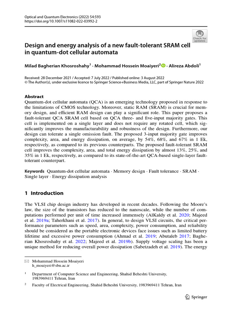 Fault-Tolerant QCA SRAM Cell Design | PDF | Random Access Memory ...
