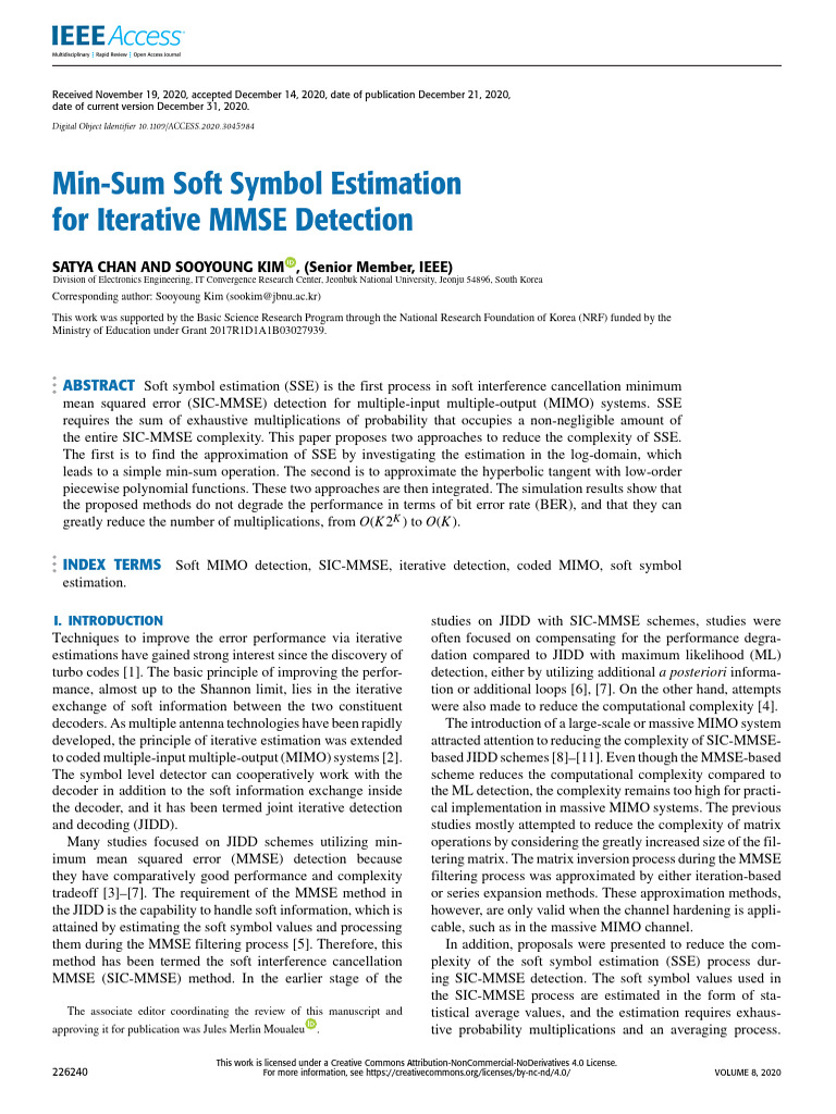 Min-Sum Soft Symbol Estimation for Iterative MMSE Detection | PDF | Low Density Parity Check ...