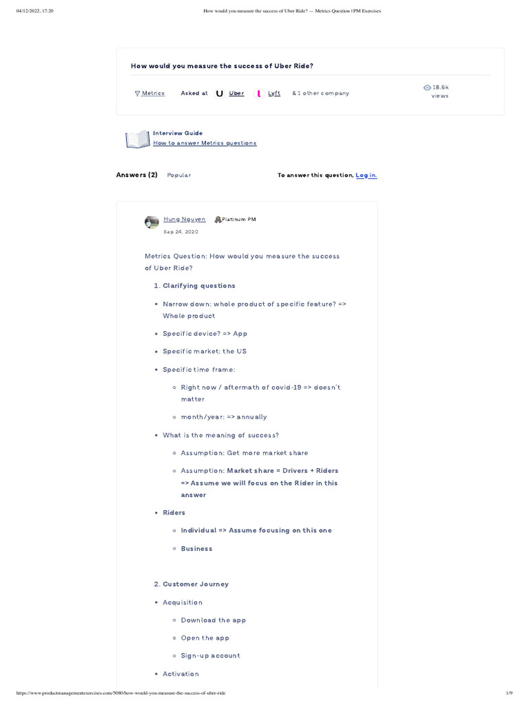 How would you measure the success of Uber Ride_ — Metrics Question _ PM ...