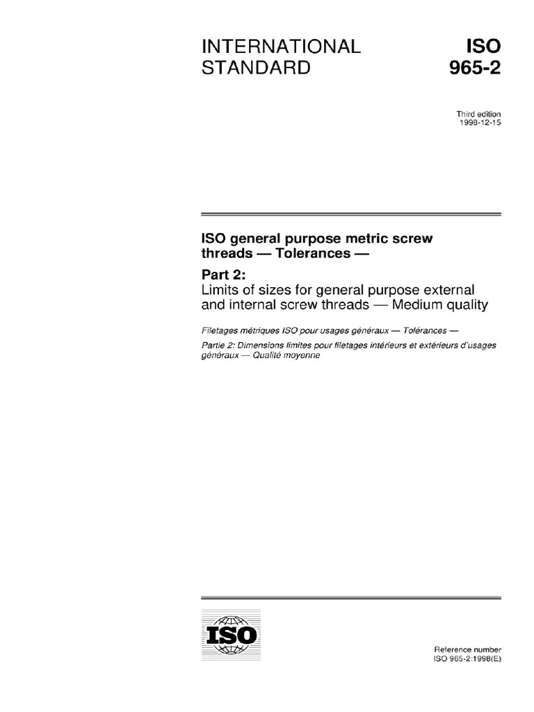 ISO 965-2 公制螺紋大小徑公差 | PDF