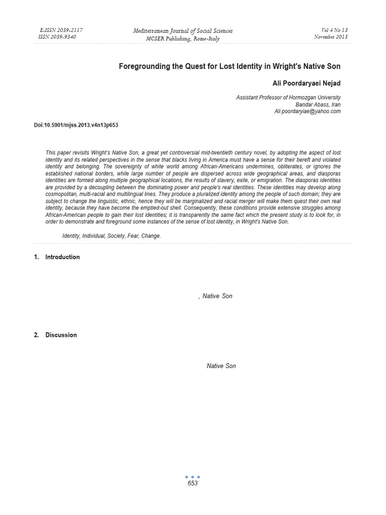 Foregrounding The Quest For Lost Identity in Wrigh | PDF | Gilles Deleuze | Fear