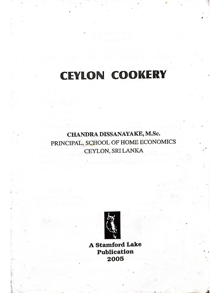 CEYLON COOKERY - Chandra Dissanayake | PDF
