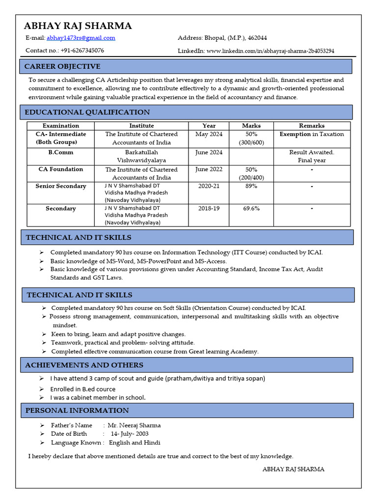 Abhay Raj Sharma Resume | PDF