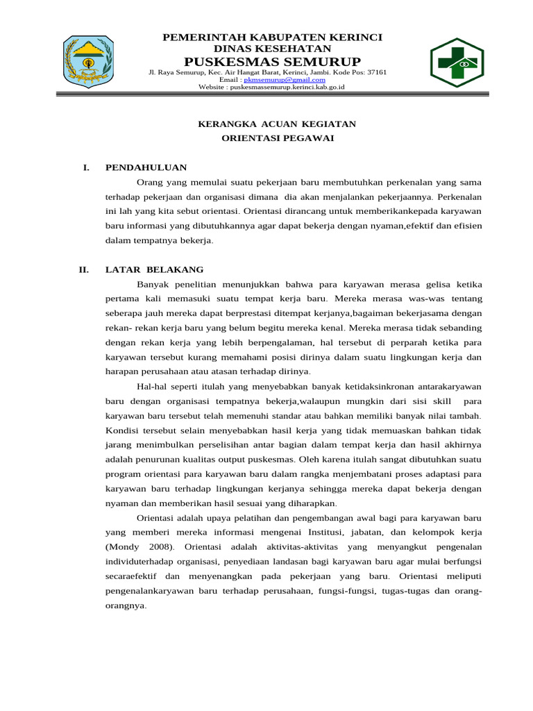 1.3.5.a KAK Orientasi Pegawai | PDF