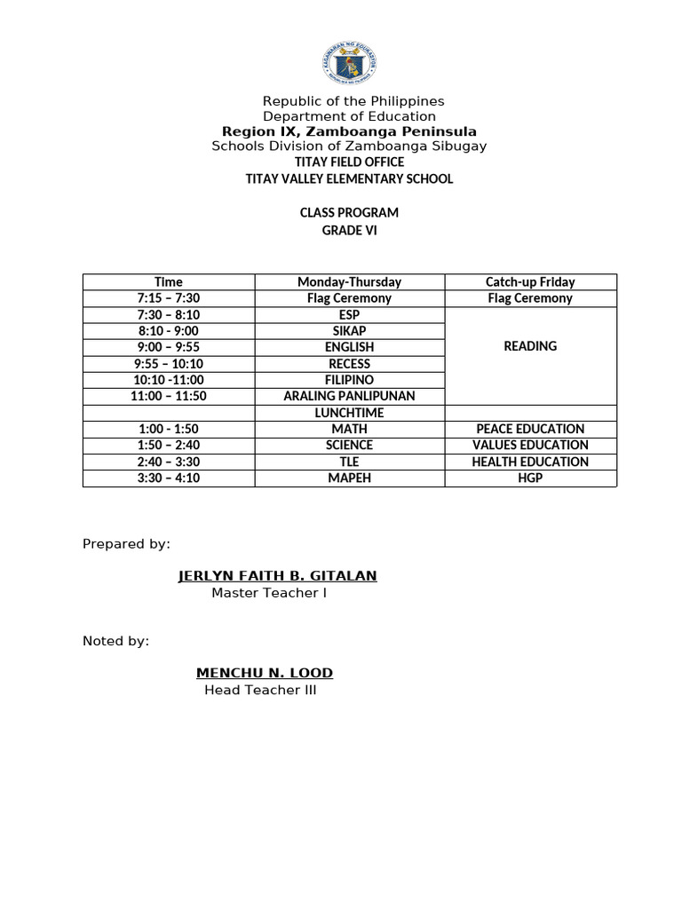 Catch-Up Class Program | PDF