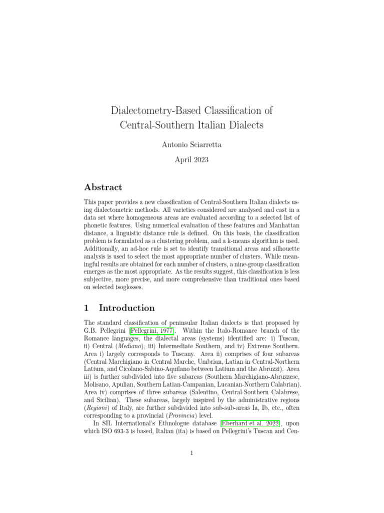 Classification of Central-Southern Italian Dialects | PDF | Cluster Analysis | Matrix (Mathematics)