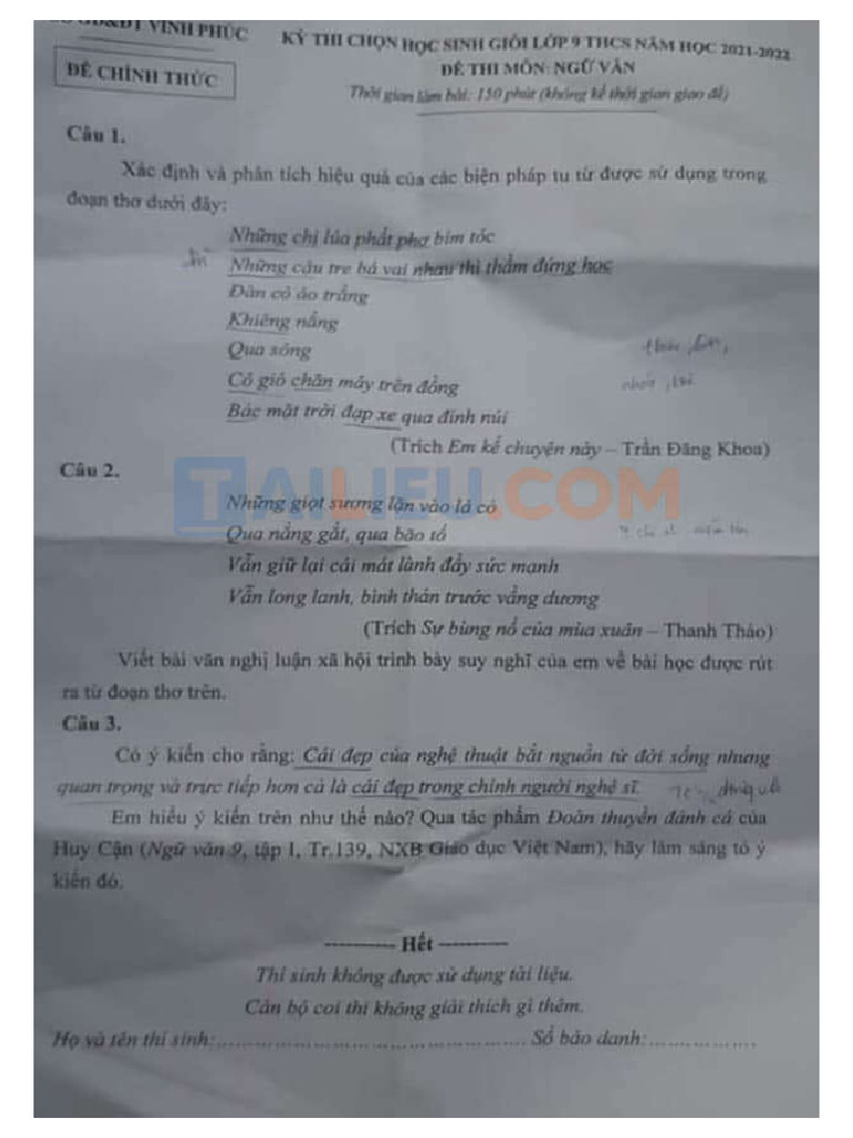 2022022210250562145791d48a3 - de Thi HSG Van 9 Vinh Phuc 2022 | PDF
