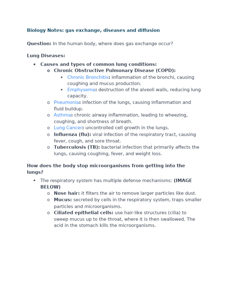 Gas exchange and diffusion | PDF
