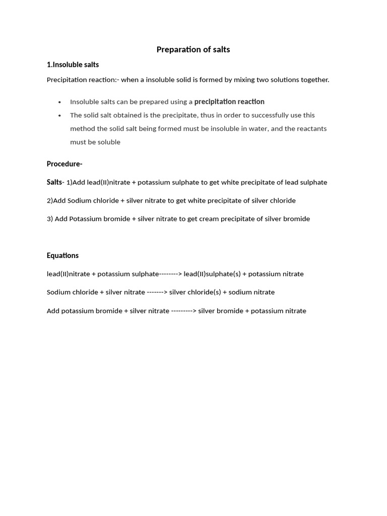 Preparation of Salts-Practical | PDF | Precipitation (Chemistry ...