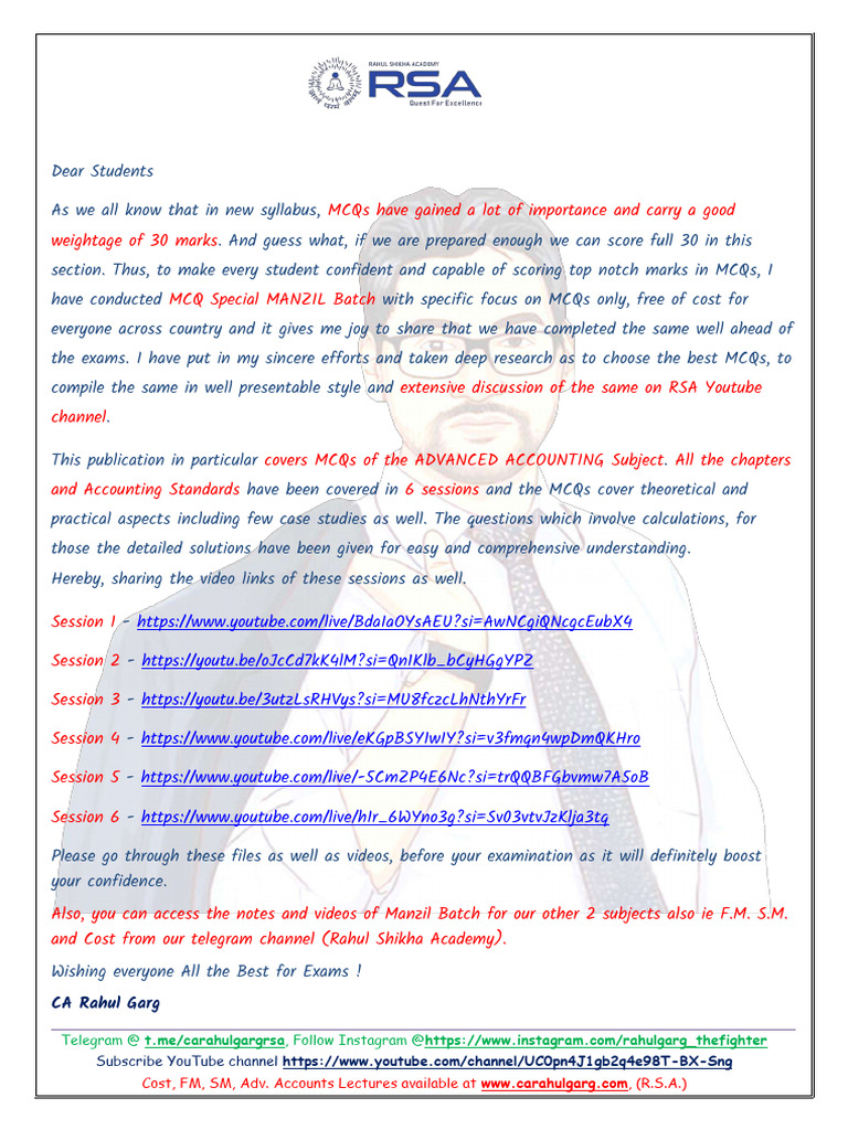 Adv Acc MCQs Manzil Batch by CA Rahul Garg | PDF | Equity (Finance) | Cash Flow Statement