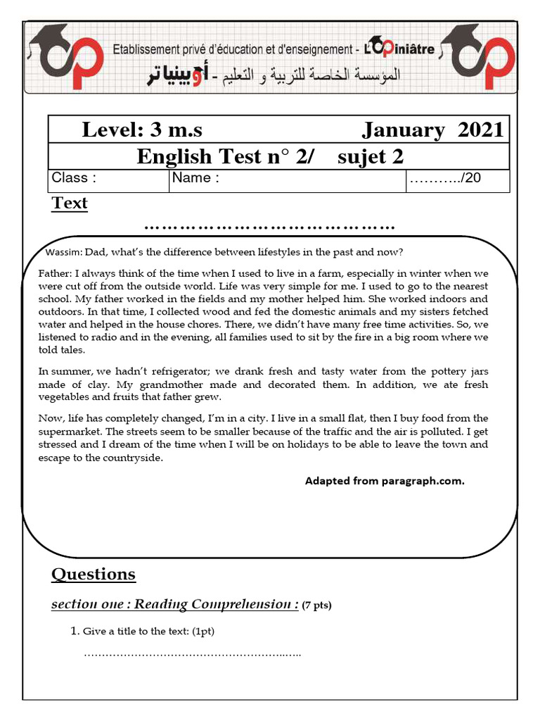 Dzexams 3am Anglais 648550 | PDF | Linguistics