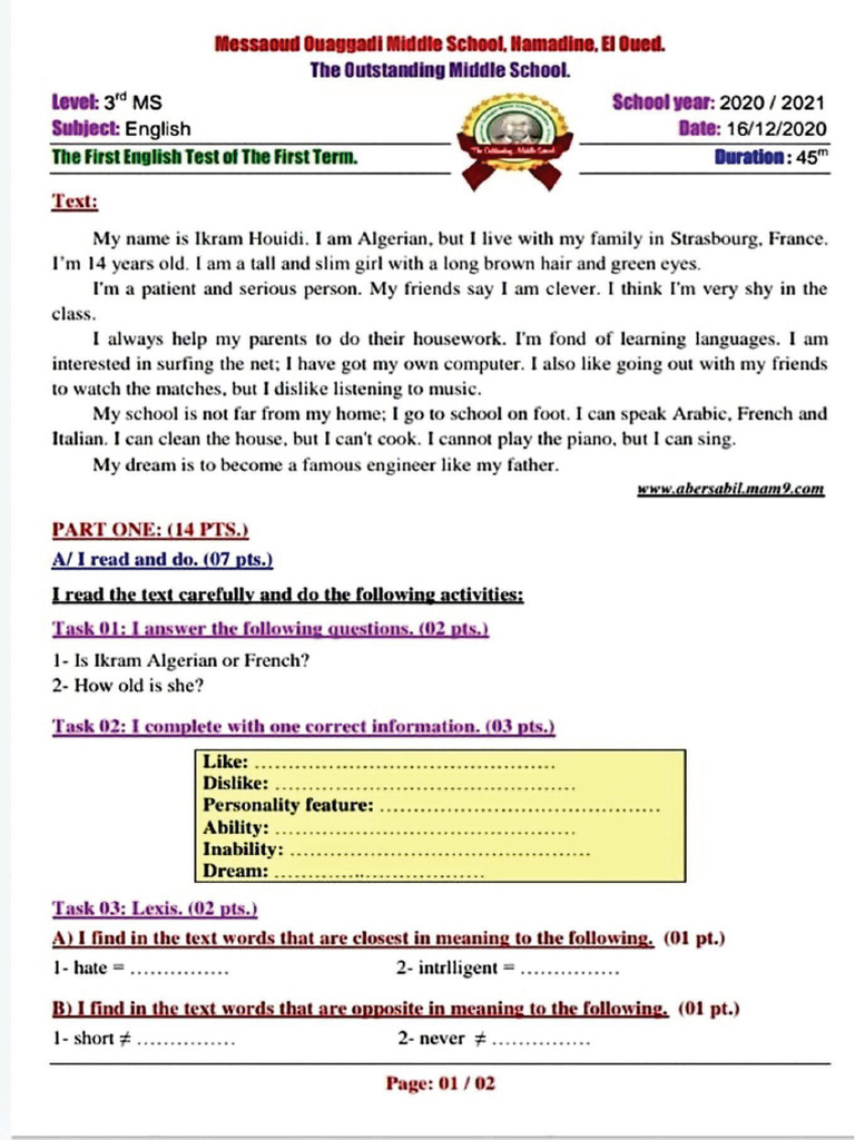 Dzexams 3am Anglais 942199 | PDF