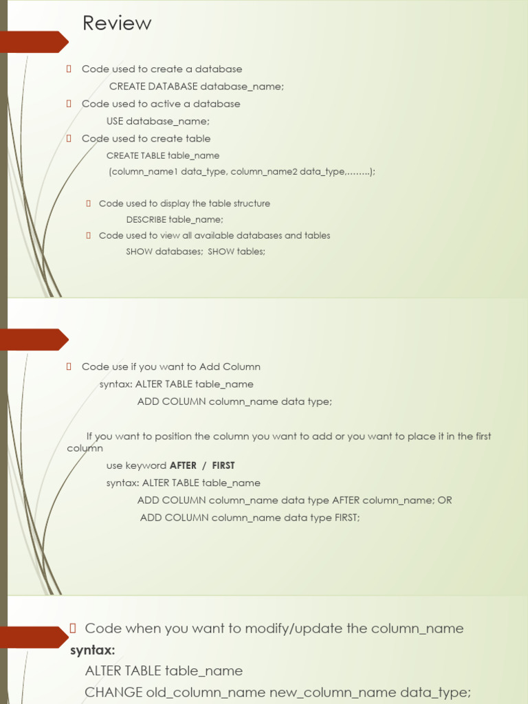 CC104 - Lesson 4 Part 2 Rev | PDF | Table (Database) | Sql