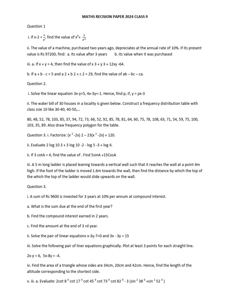 Class 9 Revision 2024 | PDF
