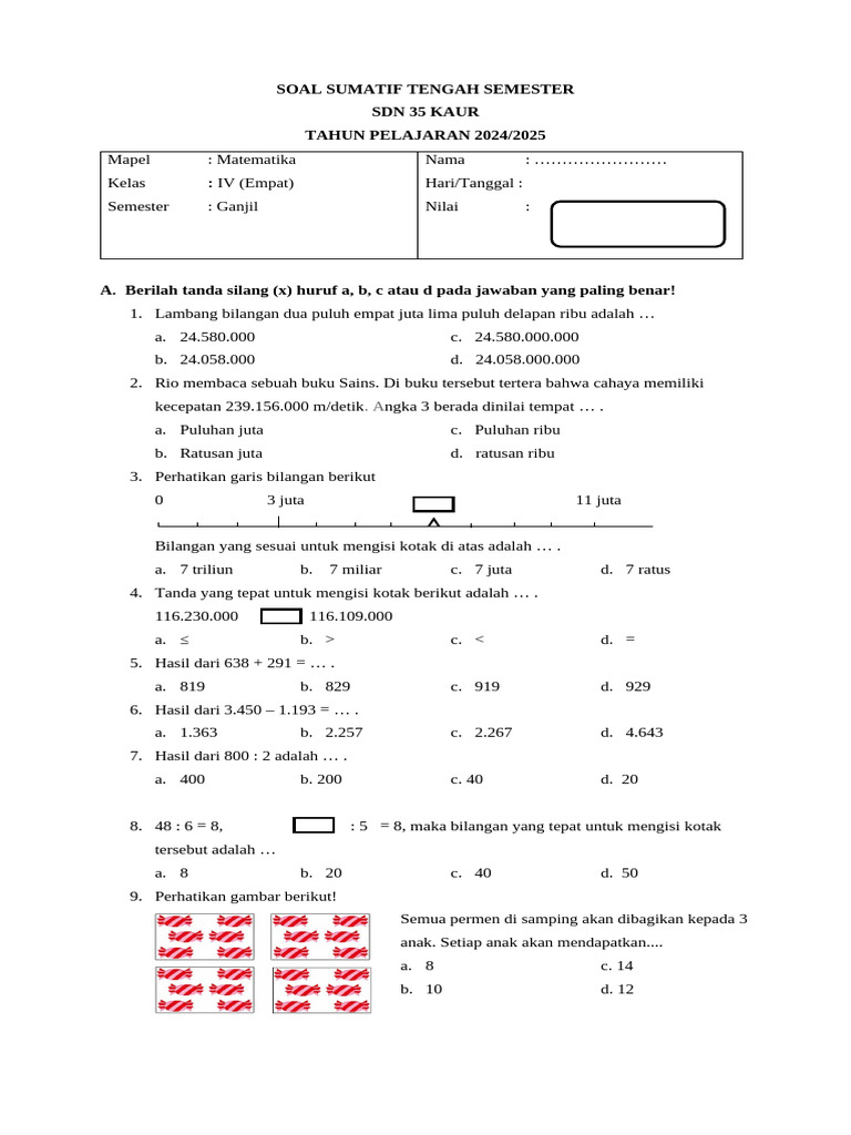 Soal STS 1 MTK Kelas 4 | PDF