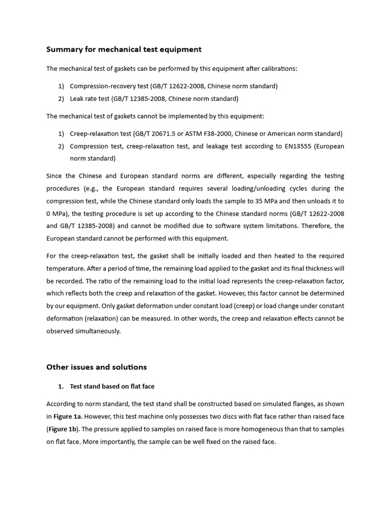 GASKET TESTS - Mechanical Test Equipement Report | PDF | Creep ...