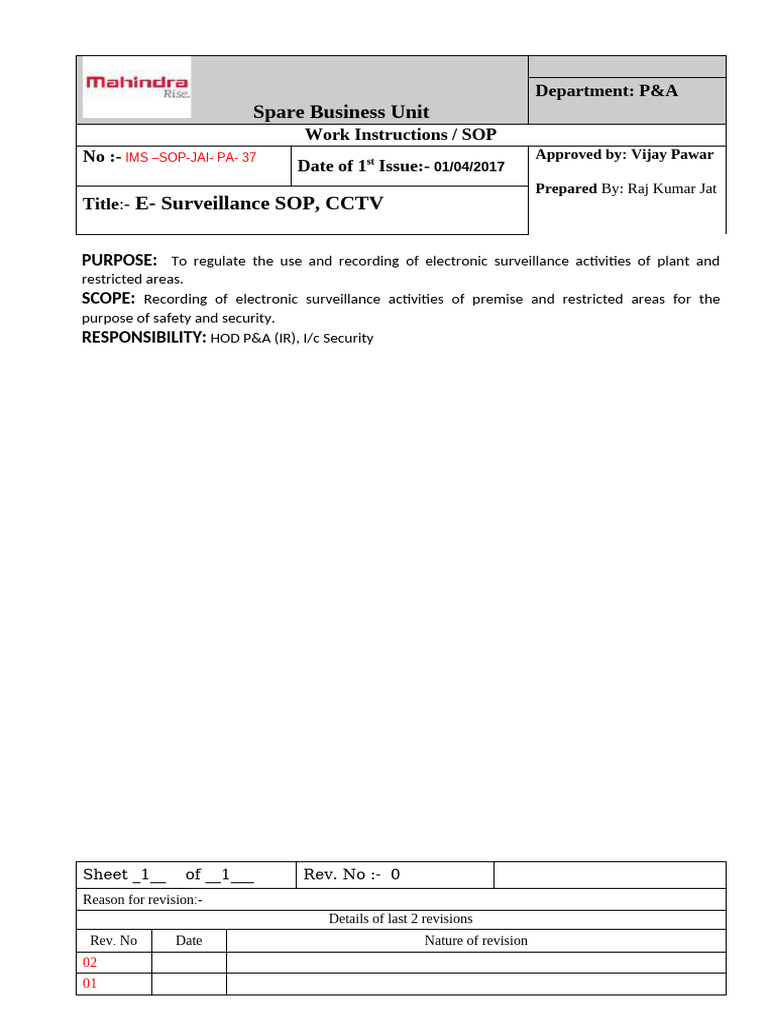SOP 37 CCTV Monitoring | PDF | Closed Circuit Television | Surveillance