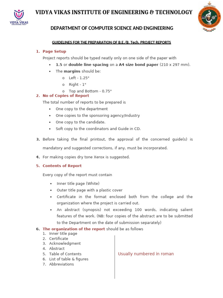 Guidelines For The Preparation of Project Report | PDF | Thesis