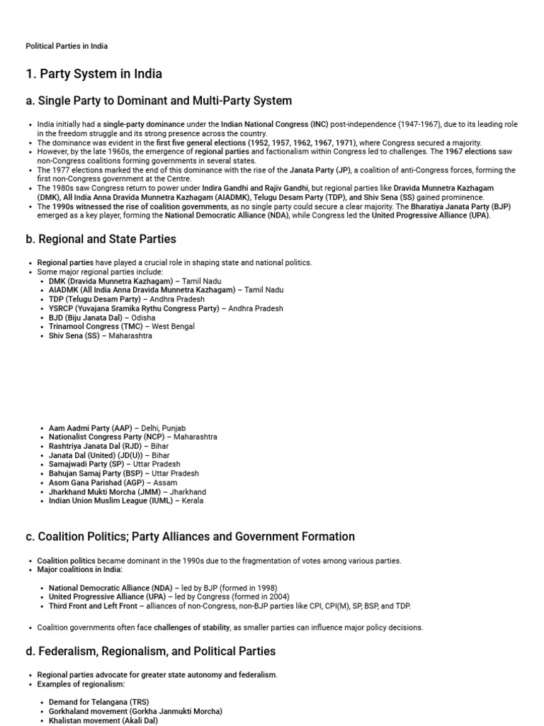 POLITICAL PARTIES IN INDIA Paper - 1 | PDF | Indian National Congress ...