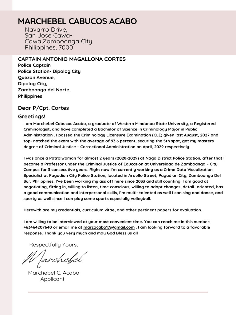 Marchebel Acabo: Criminologist CV | PDF