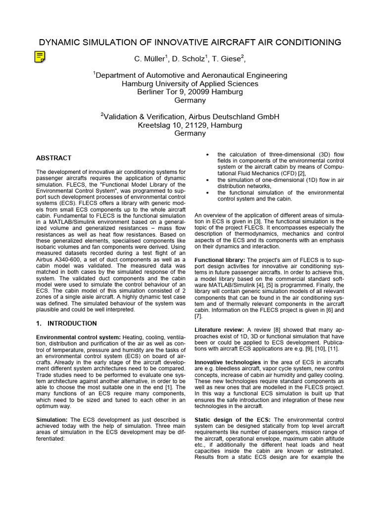 Dynamic Simulation of Aircraft ECS | PDF | Fluid Dynamics | Gases