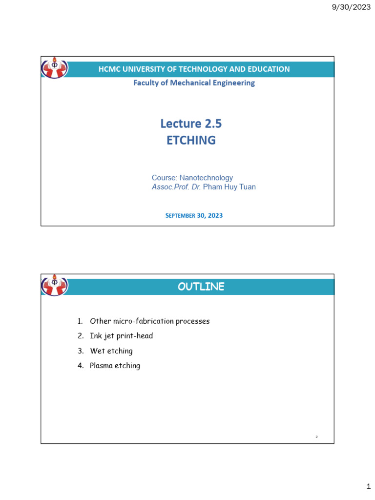Lecture 2.5-Etching (2023.09) | PDF | Photolithography | Thin Film