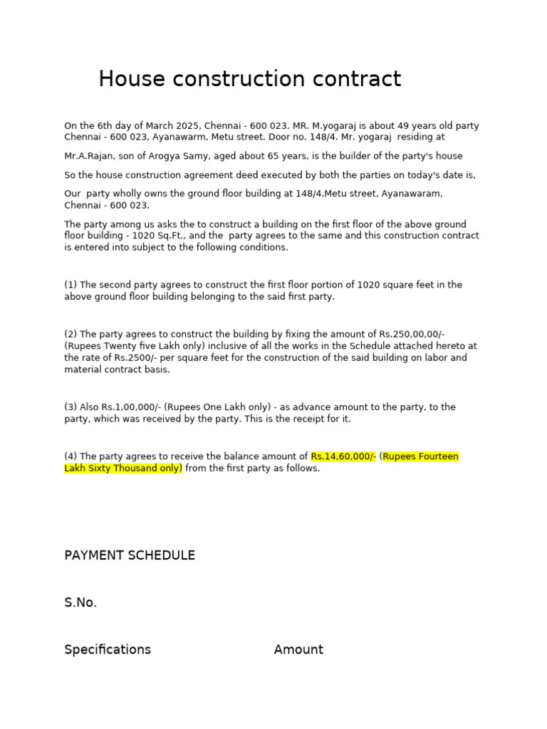 House Construction Contract Agreement | PDF | Bathroom | Tile