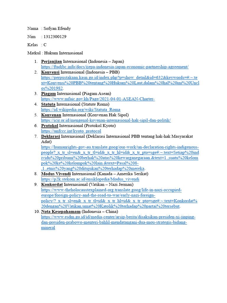 Sumber Hukum Internasional Beserta Contohnya Sofyan Efendy | PDF