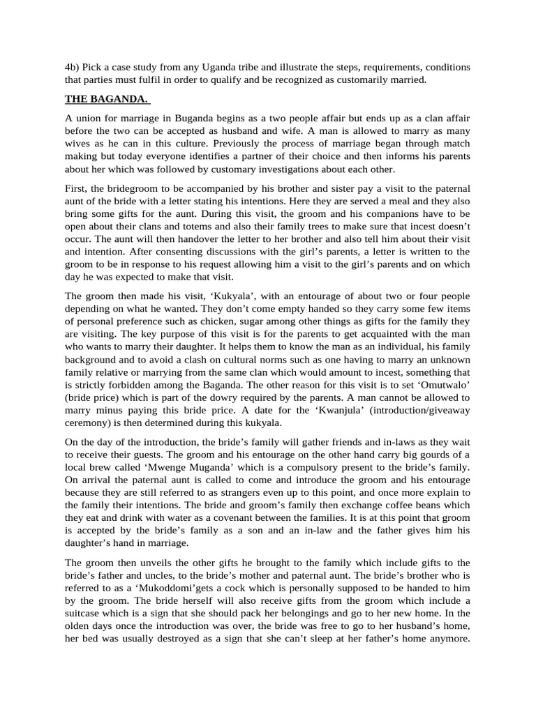 Buganda Customary Marriage Process | PDF | Marriage | Wife