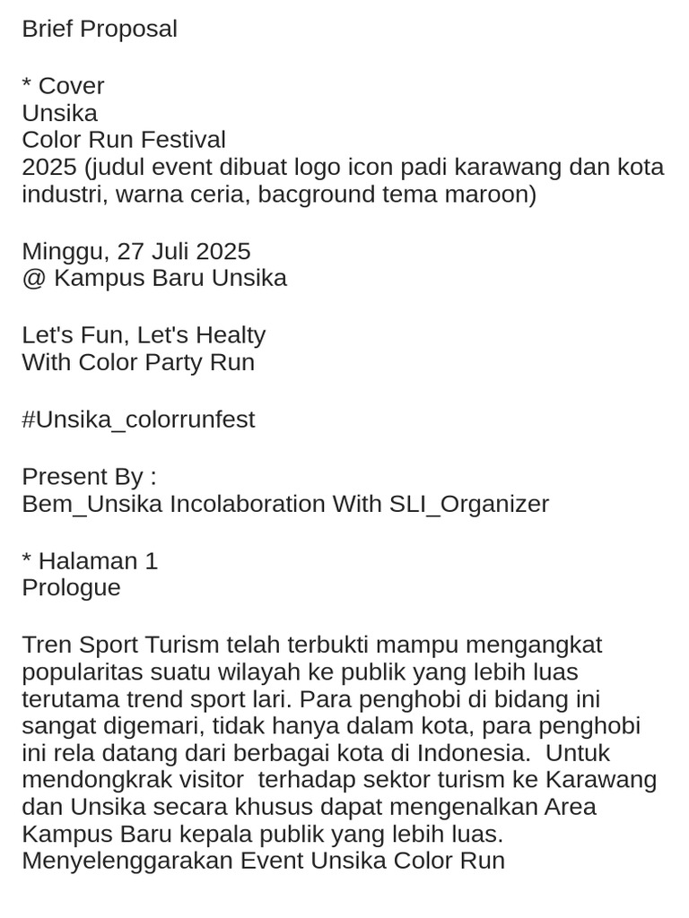 Proposal Unsika Color Run 2025 | PDF