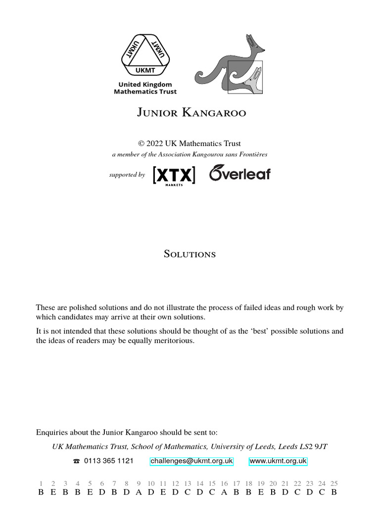Junior Kangaroo 2022 Solutions-1 | PDF | Mathematics | Geometric Shapes