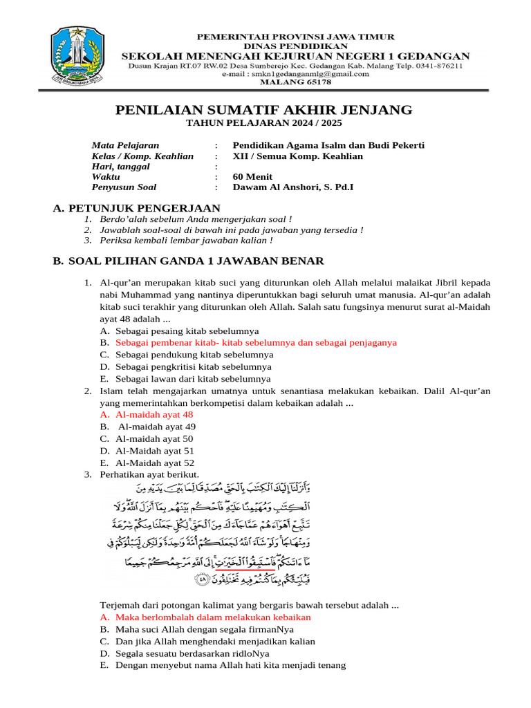 Soal Psaj Pai 2025 | PDF