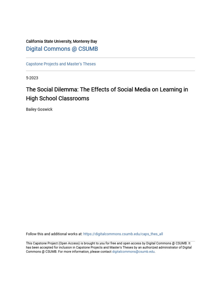 The Social Dilemma - The Effects of Social Media On Learning in Hi ...