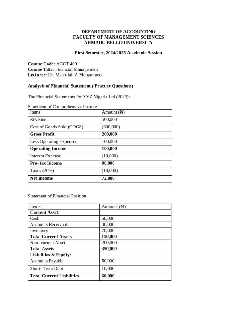 Acct 409 Analysis of Financial Statement FM 2025 | PDF | Revenue ...