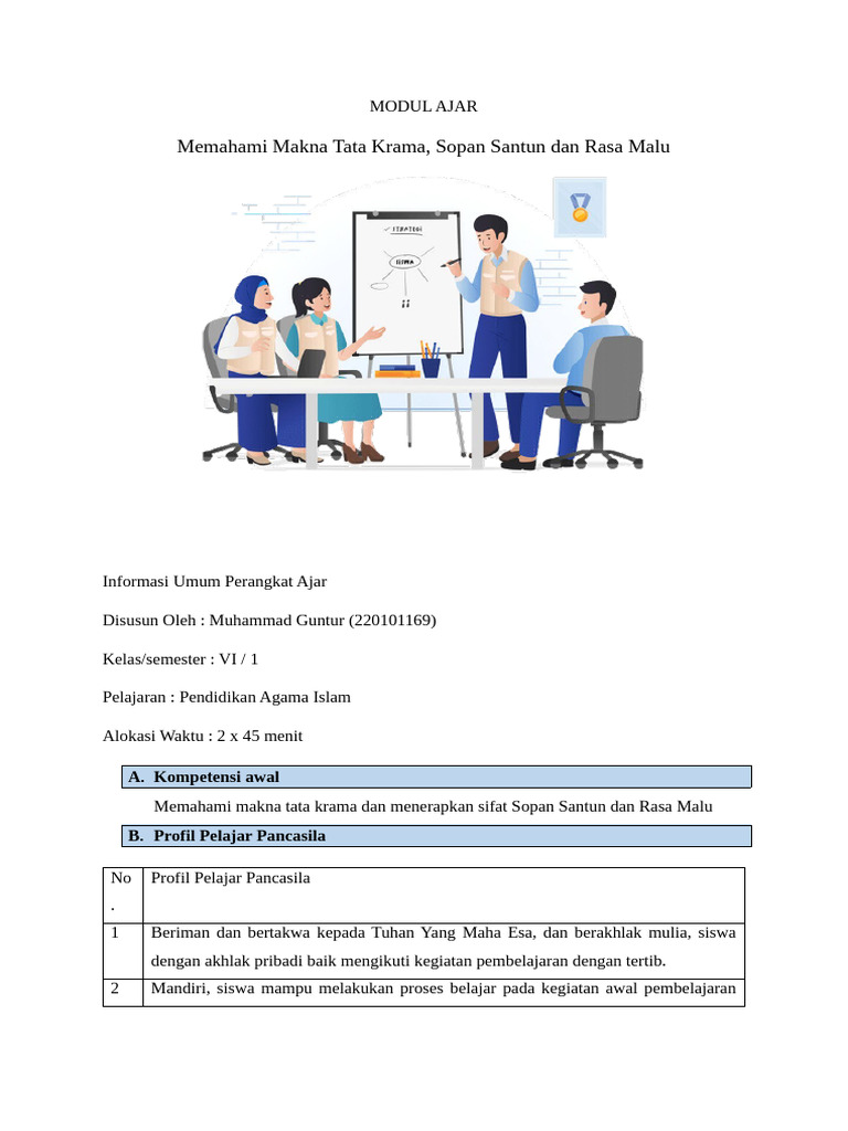 MODUL AJAR Tata Krama, Sopan Santun Dan Rasa Malu | PDF